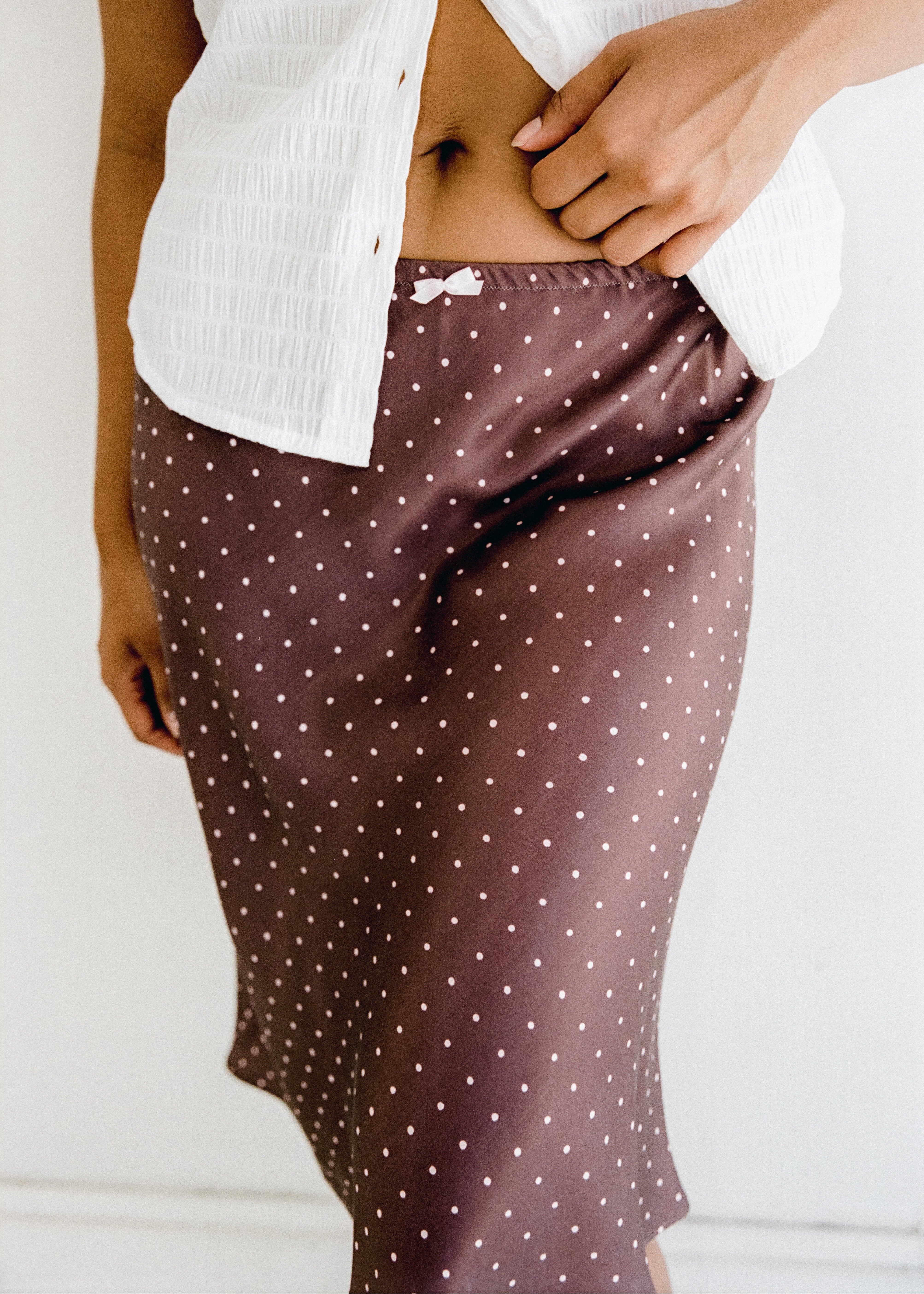 Mabel Bias Skirt - Cocoa Polka - JUNI